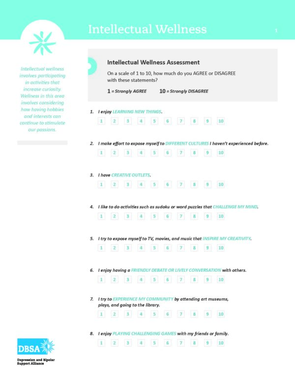DBSA Wellness Wheel: Your Intellectual Wellness - Depression and ...