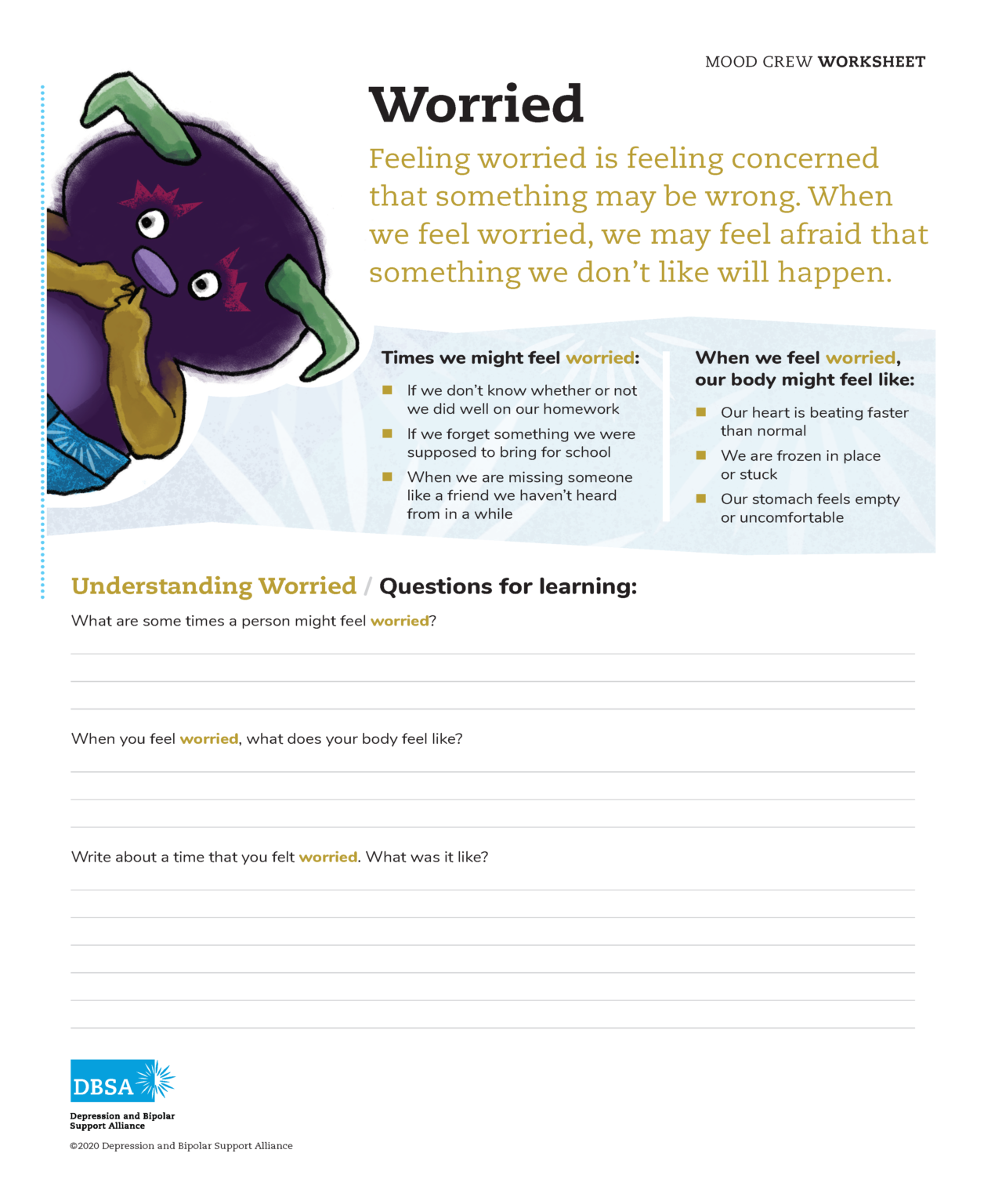 Meet Worried | Mood Crew for Kids | Depression & Bipolar Support Alliance
